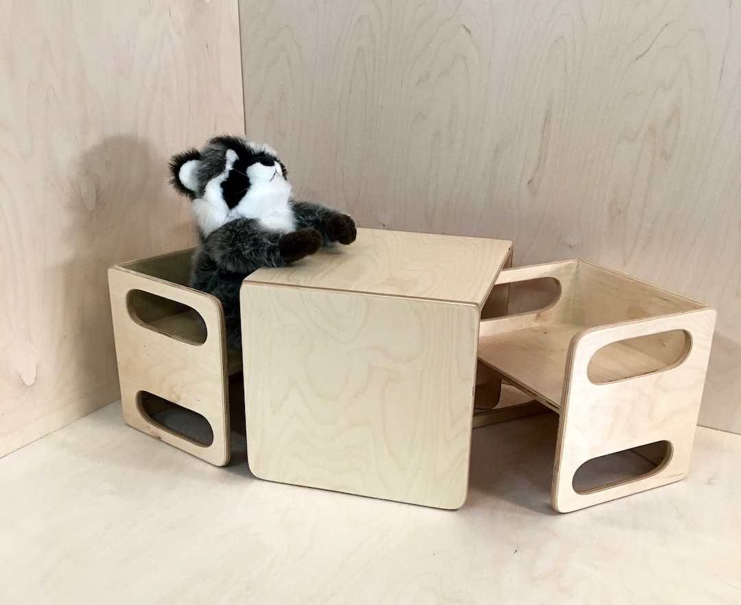Montessori Cube Table and Cube Chair Set - 1 Large Cube and 2 Small ...