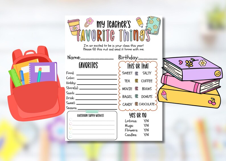 My Teacher's Favorite Things Printable | All About My Teacher | Back to ...