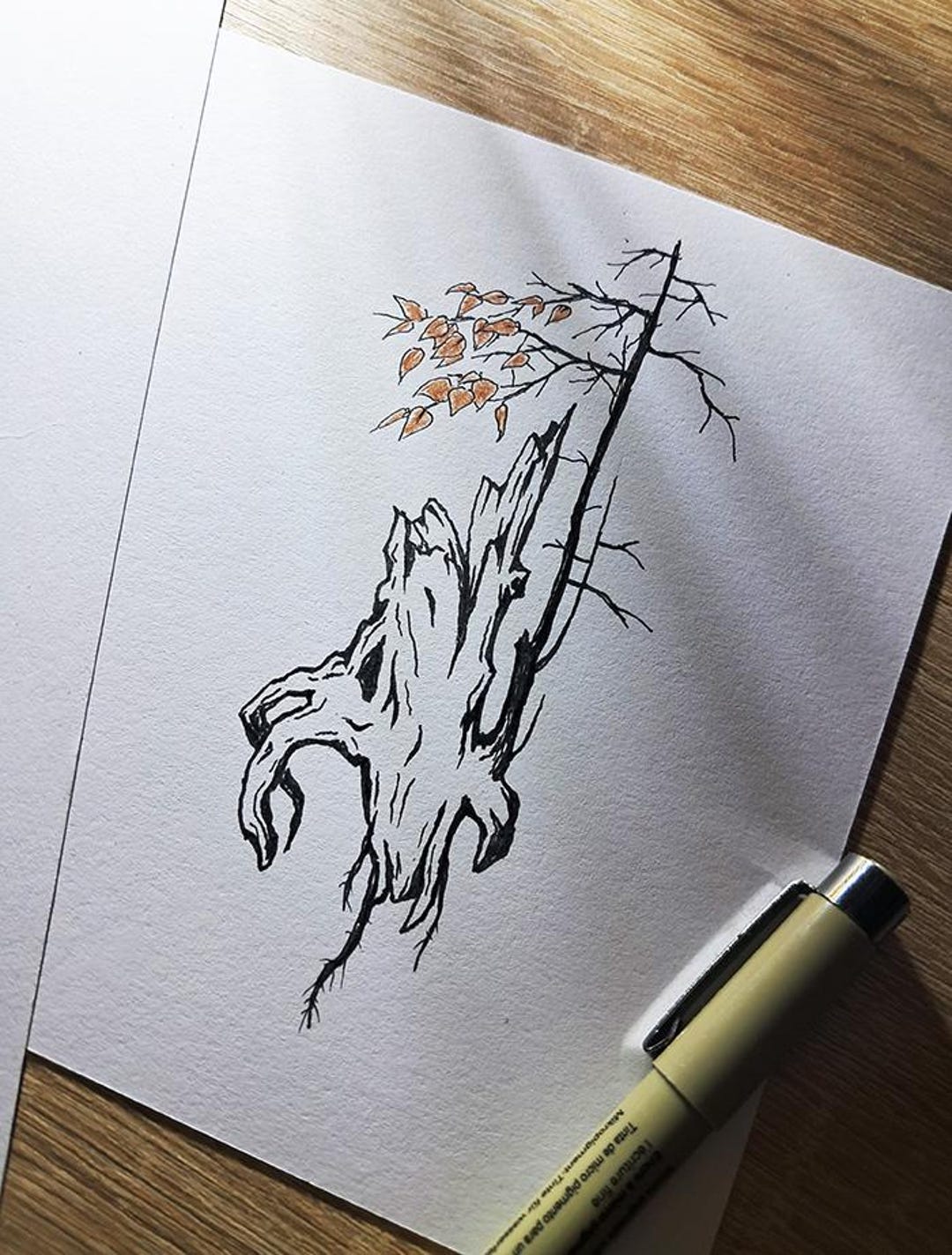 Old Tree Stump - Mini Tattoo - Original Graphic Drawing, Tattoo Ink ...