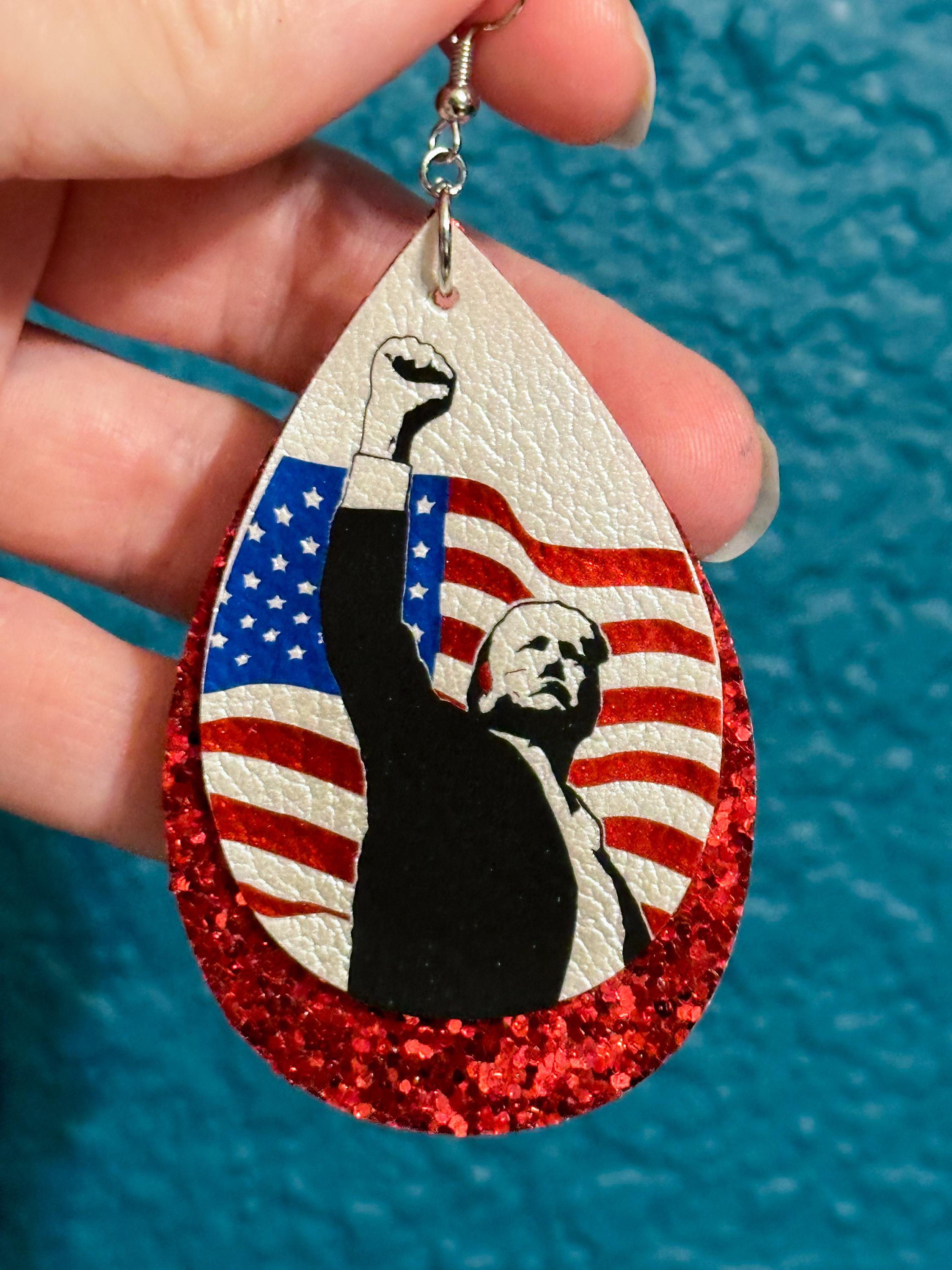 Trump 2024 American is Flag Double Faux Leather Glitter Earrings Fight ...