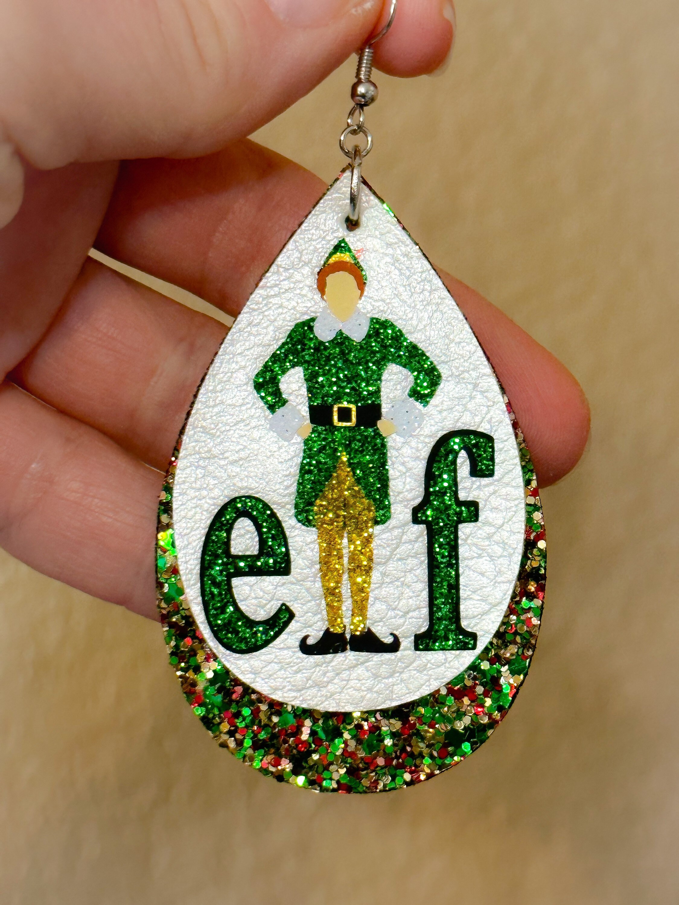 Double Layer Elf Glitter Faux Leather Earrings* Christmas* Cotton ...