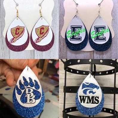 WondrousWorksStore Any Custom School Logo Faux Leather Earrings Sports Earrings College Football