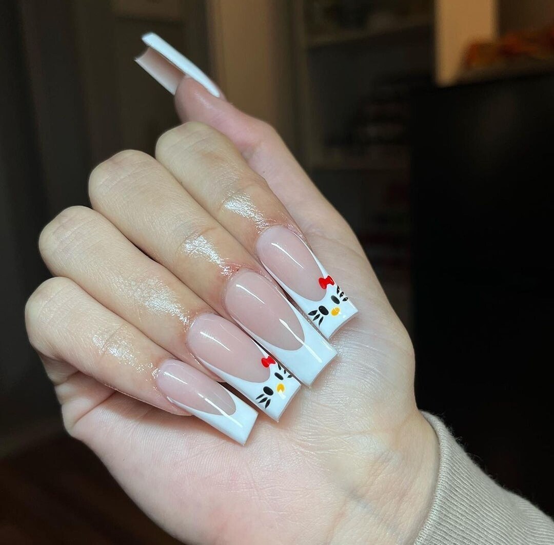 Hello Kawaii Cat Frenchies French Tip Gel Press on Nails - Etsy