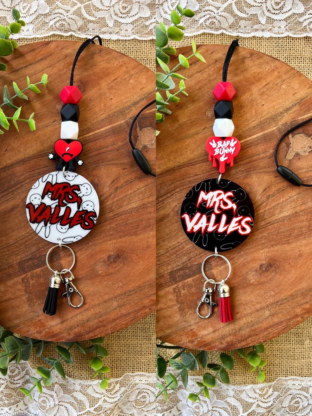 Bad Bunny Teacher Beaded Acrylic Lanyard Badge Holder | Teacher Gift ...