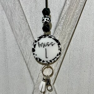 Teacher Cow Print Beaded Acrylic Lanyard Badge Holder | Teacher Gift ...