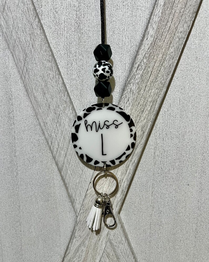 Teacher Cow Print Beaded Acrylic Lanyard Badge Holder - Etsy