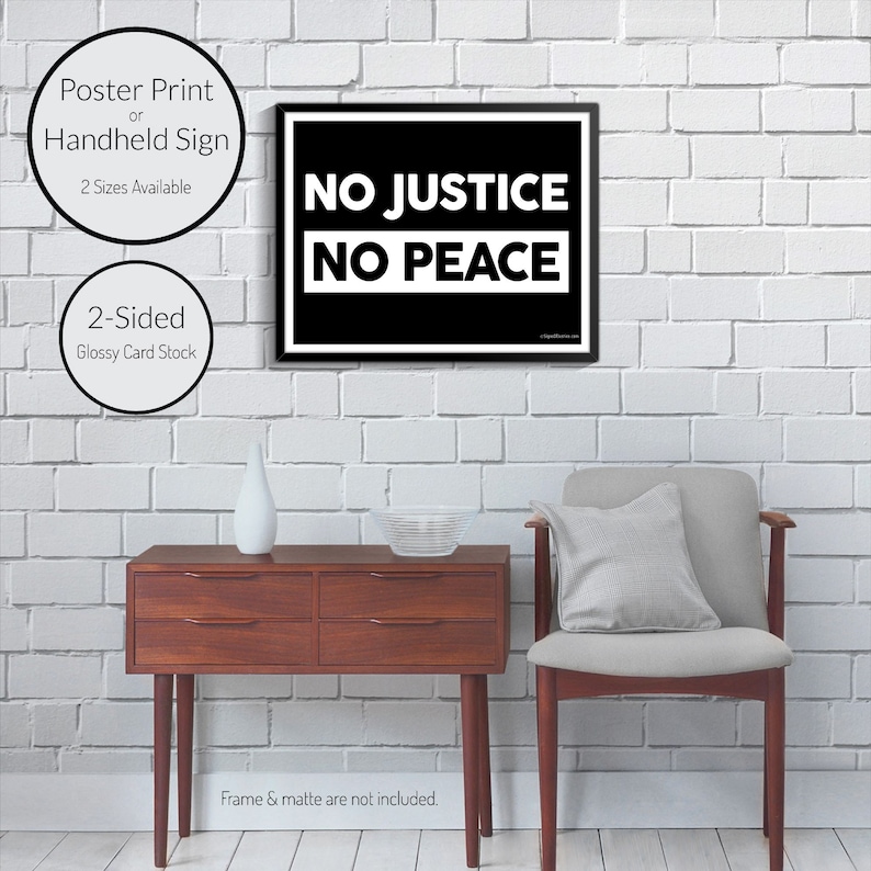 No Justice No Peace Poster Sign // 2-sided // Glossy Cardstock Print ...