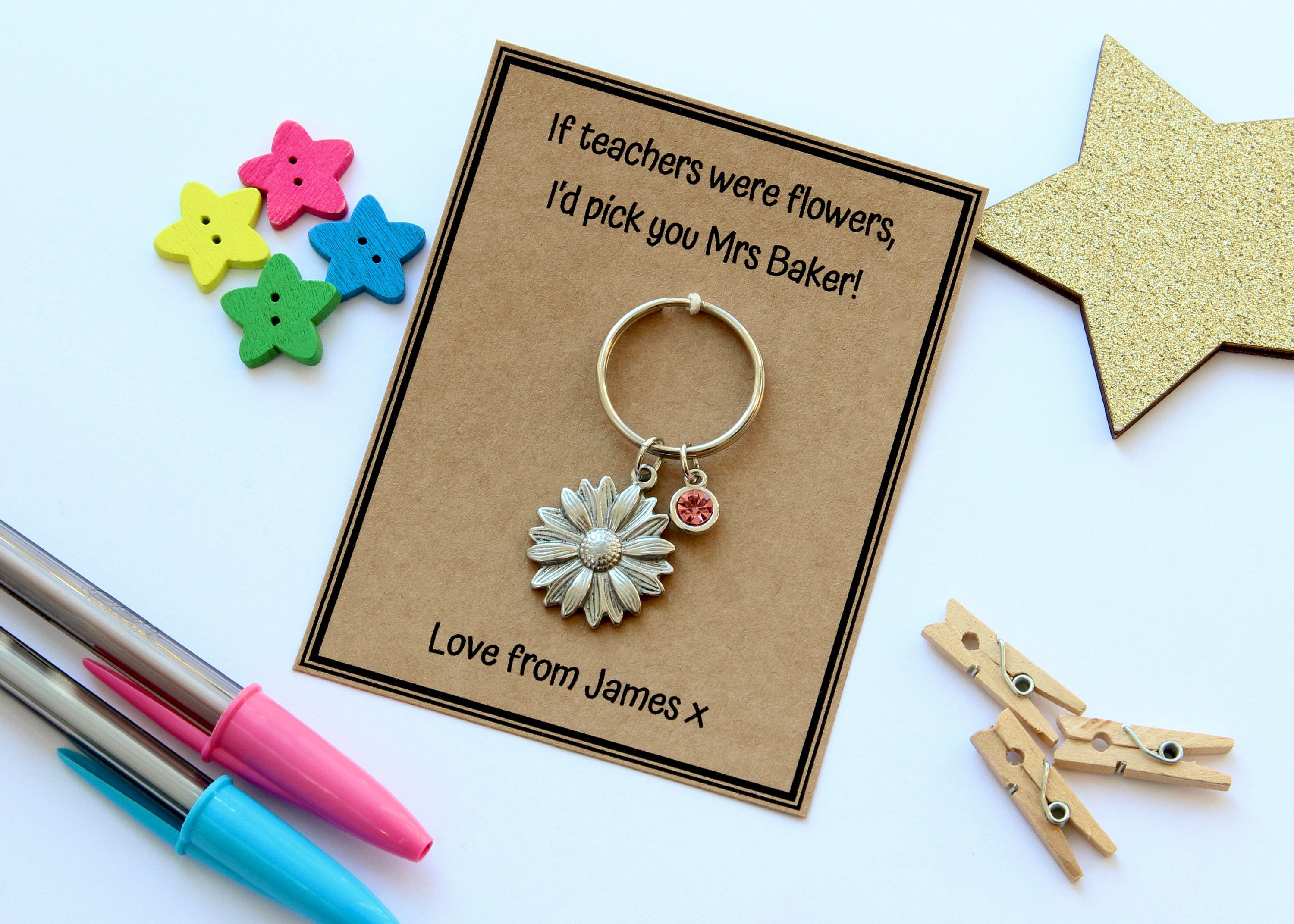 Teacher Keyring Personalised Teacher Gift Teacher Flower | Etsy