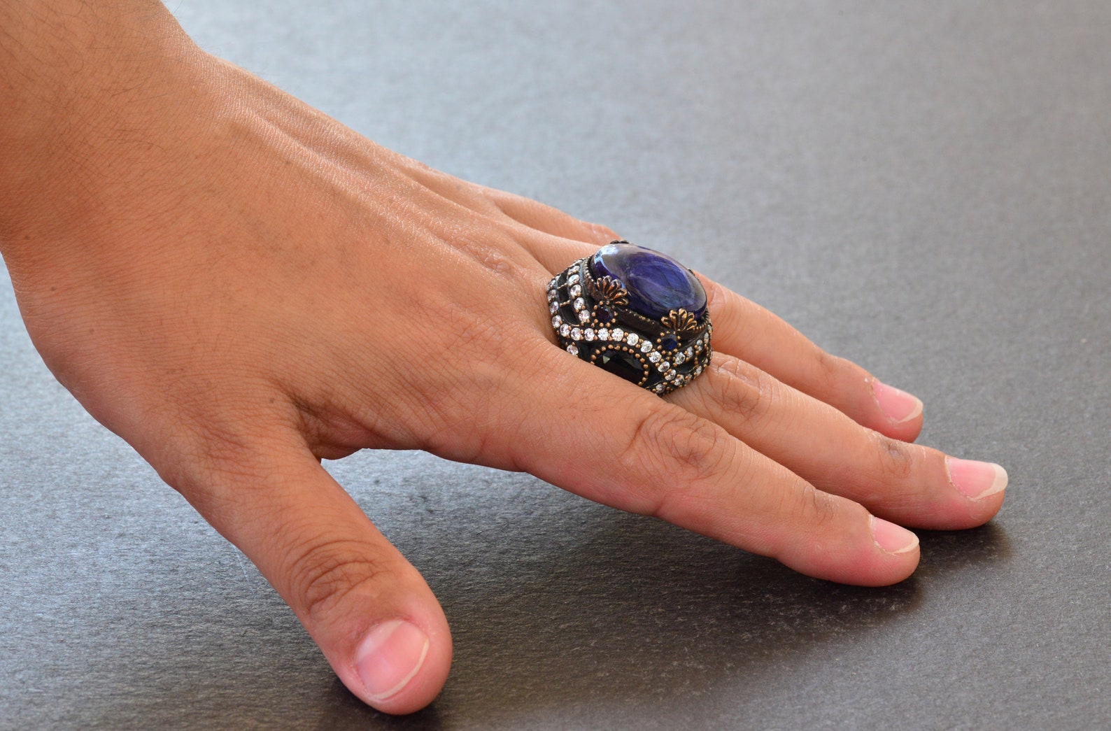 Natural Cabochon Ring Cabochon Sapphire Unique Men Ring 925 | Etsy