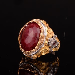 Genuine Real Natural Ruby Gemstone Men's Ring, King Ring, Byzantine ...