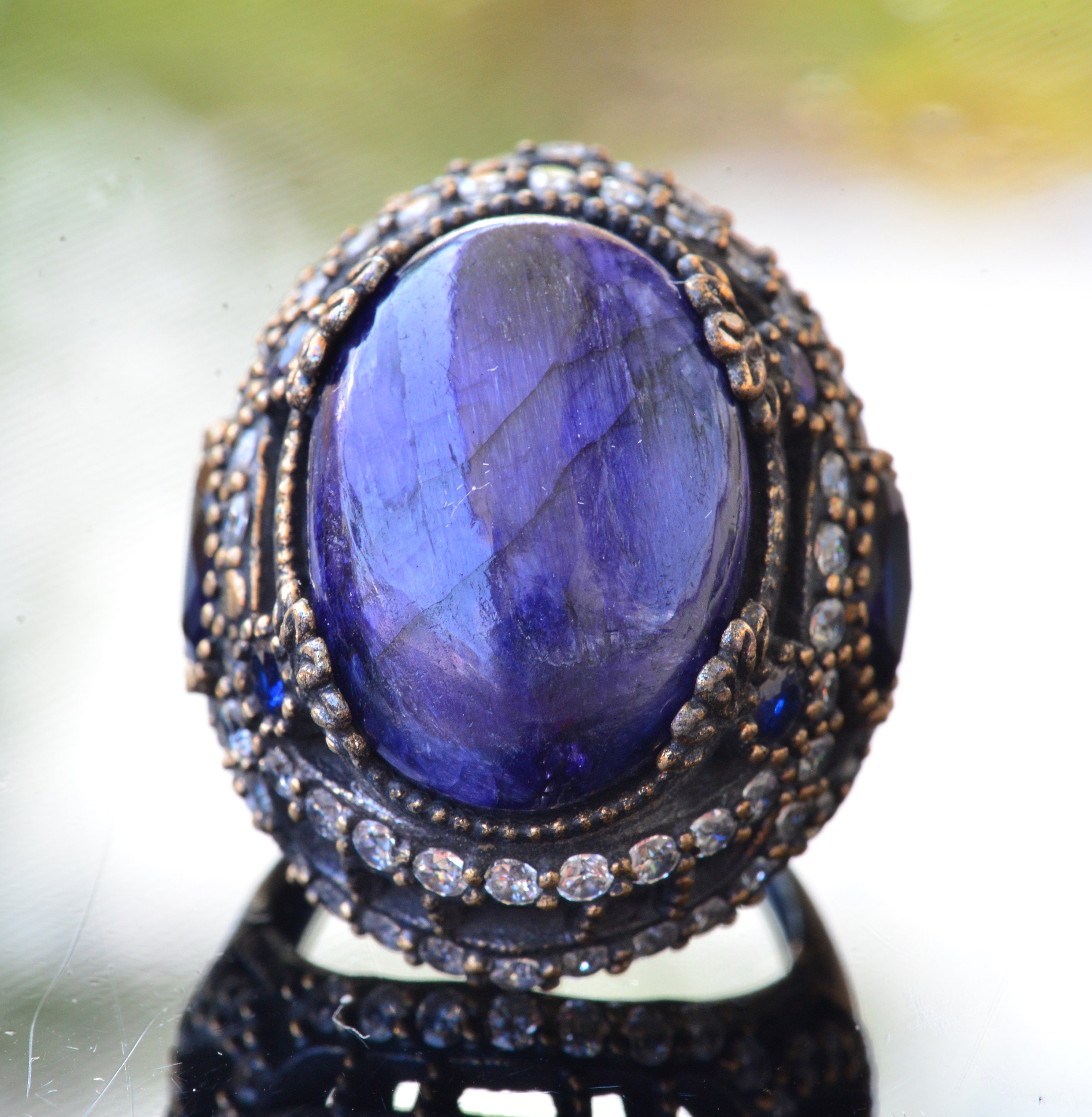 Natural Cabochon Ring Cabochon Sapphire Unique Men Ring 925 | Etsy