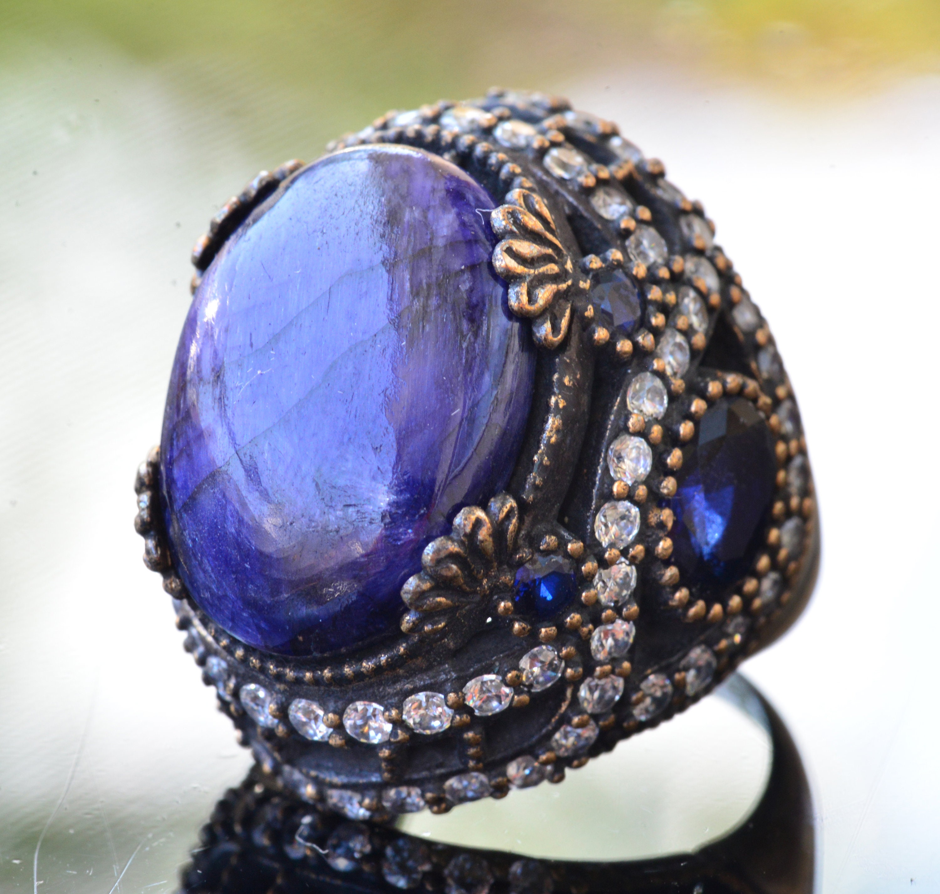 Natural Cabochon Ring Cabochon Sapphire Unique Men Ring 925 | Etsy