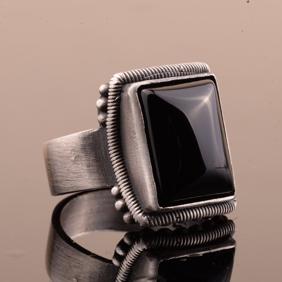 Genuine Real Natural Gemstone Lucifer Ring for Men, Vintage Ring, 925K ...