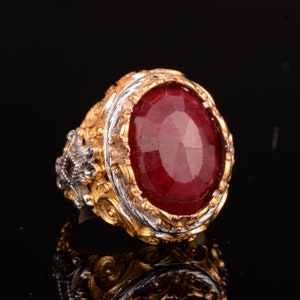Genuine Real Natural Ruby Gemstone Men's Ring, King Ring, Byzantine ...
