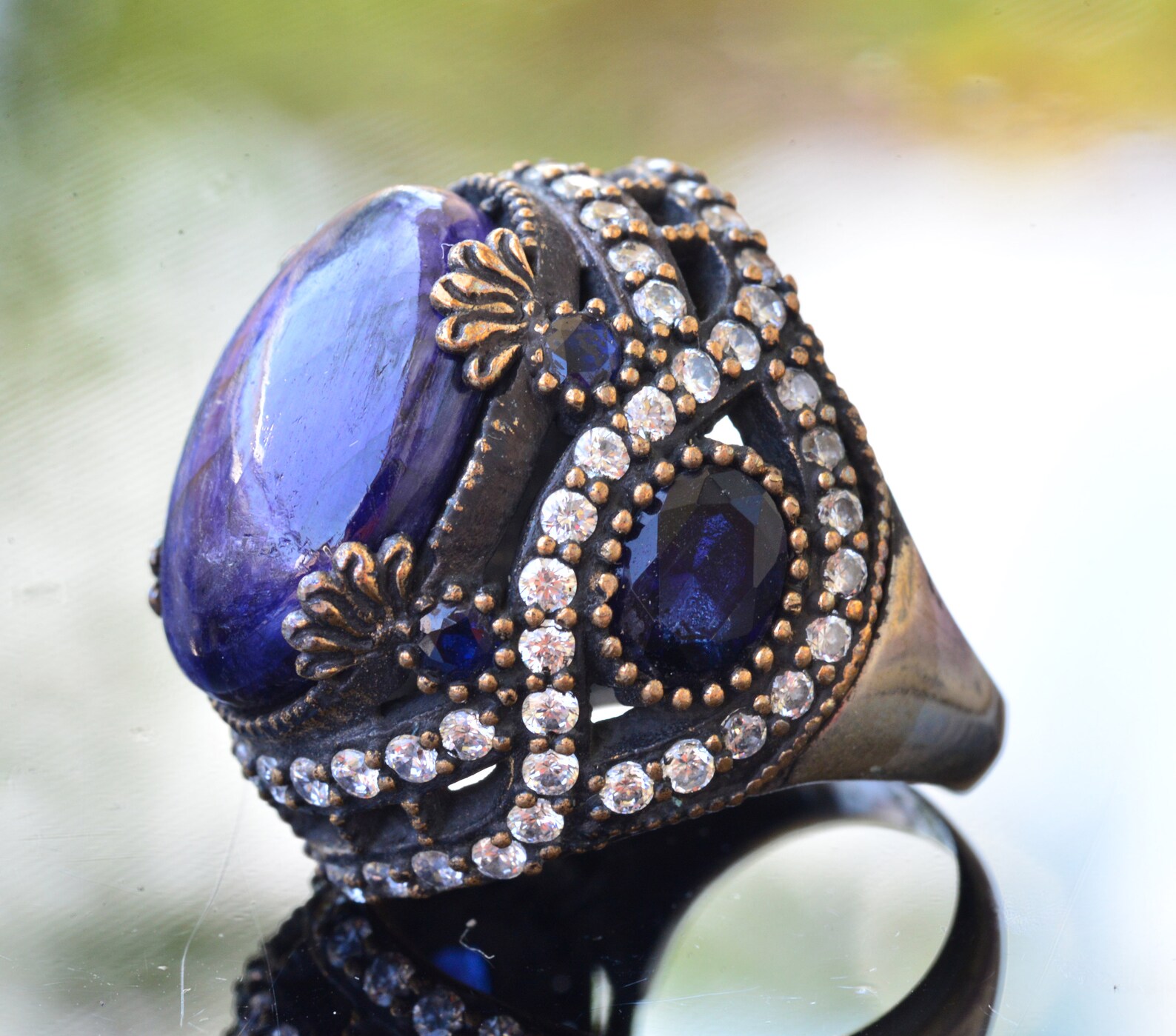 Natural Cabochon Ring Cabochon Sapphire Unique Men Ring 925 | Etsy