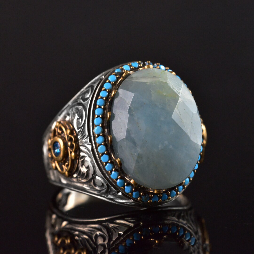 Real Natural Gemstone Ring for Men, Handmade Jewelry, 925 Sterling ...
