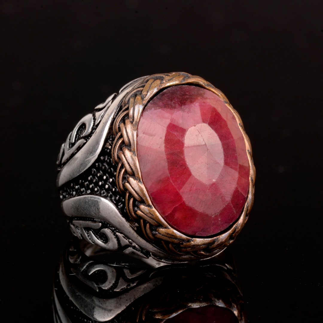 Genuine Real Natural Ruby Gemstone Ring for Men, 925K Solid Sterling ...