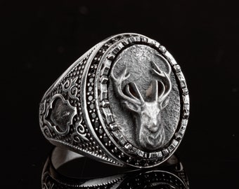 Deer Ring, Animals Ring, 925 Sterling Silver Ring, Men Rings, Gothic ...