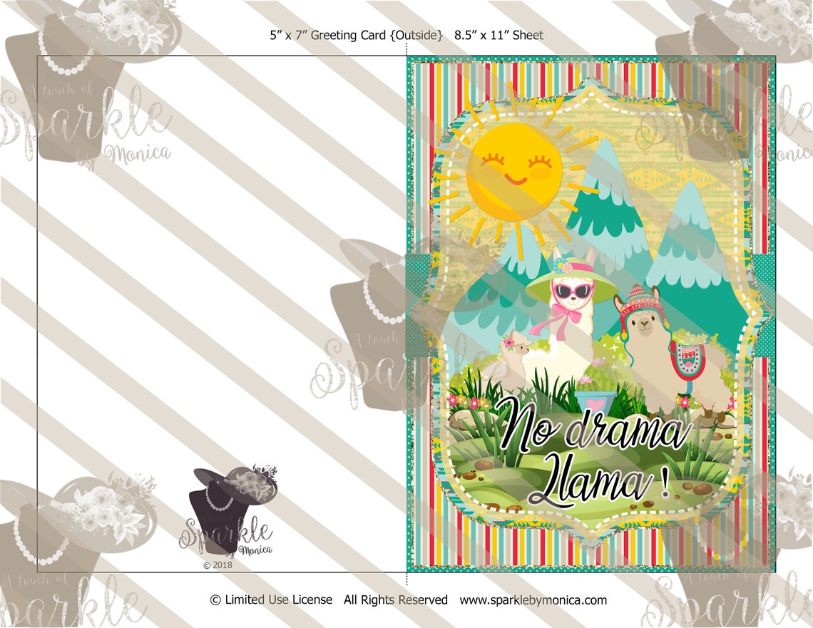 5x7 No Drama Llama Card, Printable Llama Cactus Card, Digital Llama ...