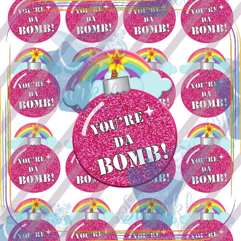 2 X 2.5" Pink Glitter You're Da Bomb Gift Tags, Bath Bomb Labels ...