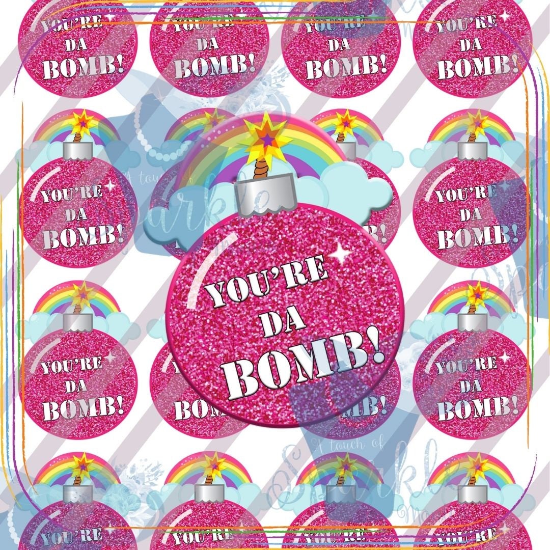 2 X 2.5" Pink Glitter You're Da Bomb Gift Tags, Bath Bomb Labels ...