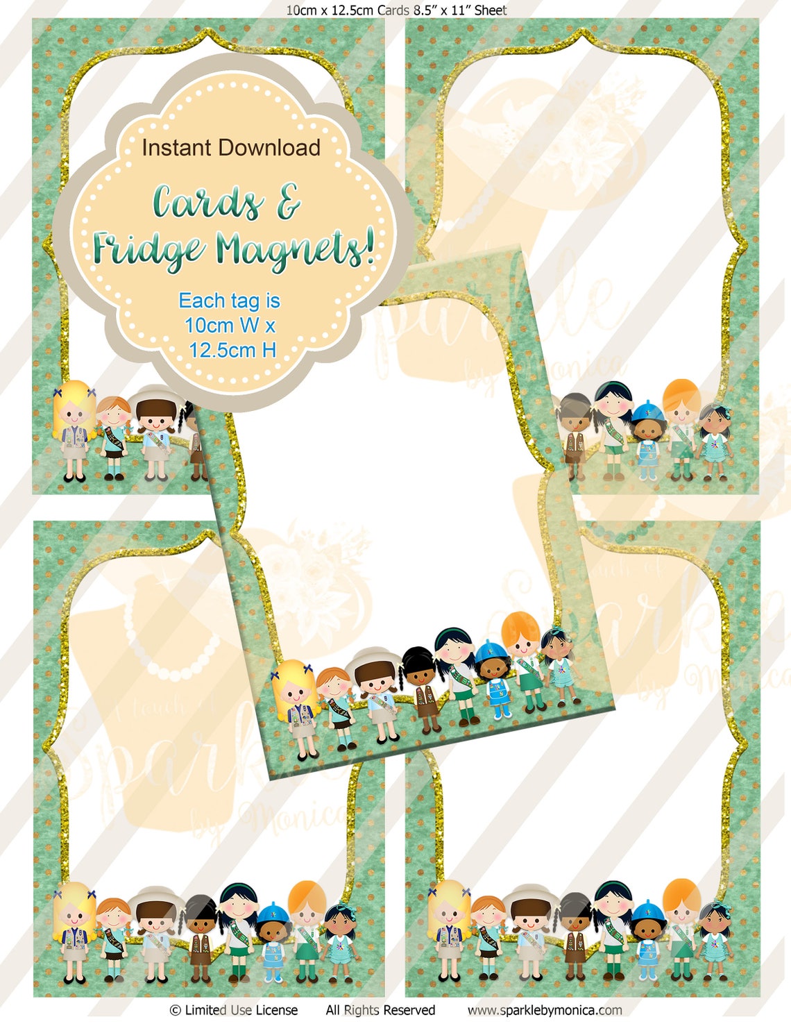 Girls Club Card,printable Girls Refrigerator Magnet Frame, Digital ...