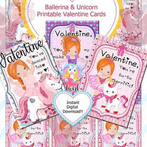 Ginger Red Head Ballerina Unicorn Valentine Cards, Digital ATC, Digital ...