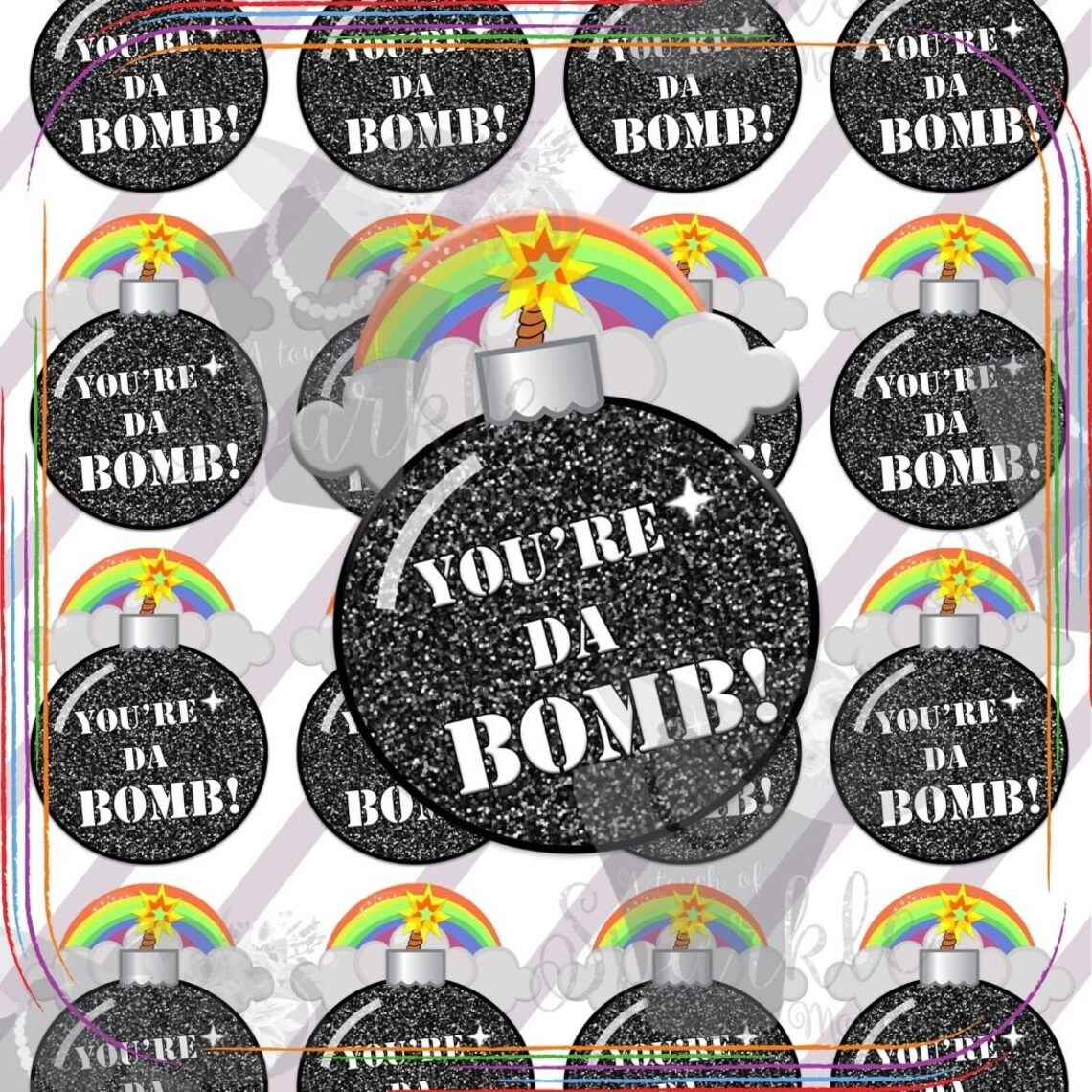 2 X 2.5" Black Glitter You're Da Bomb Gift Tags, Bath Bomb Labels ...
