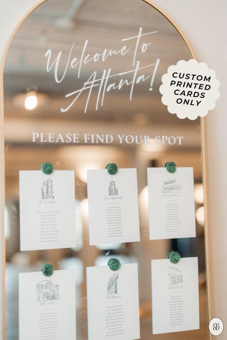PRINTED Seating Chart Cards Personalized Escort Cards Wax Seal Colors ...