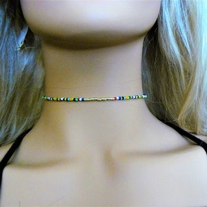Rainbow and Gold Beaded Choker Necklace Colorful Seed Bead Choker ...