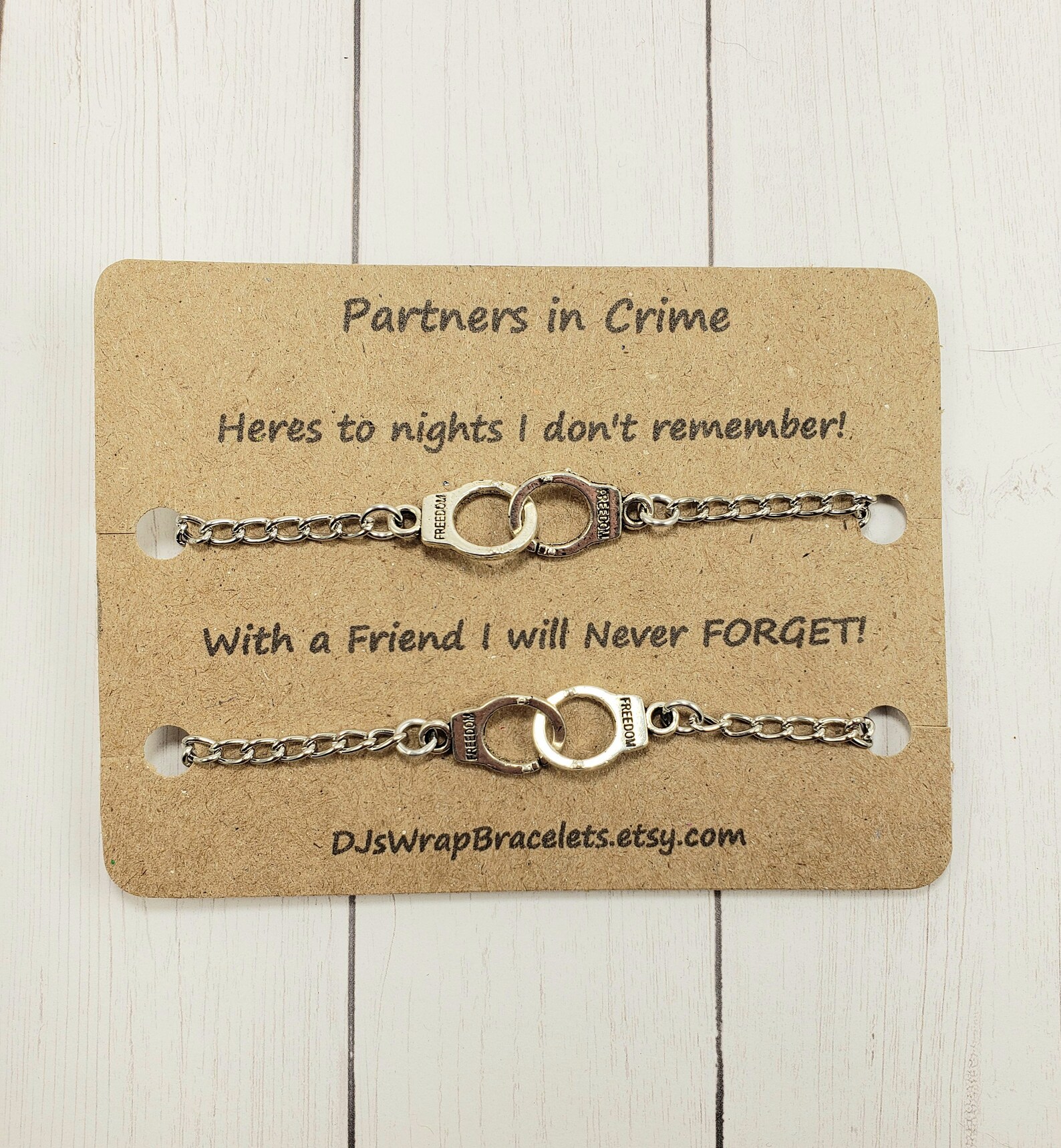 Partners in Crime Silver Handcuff Bracelet, Set of 2, Friendship ...