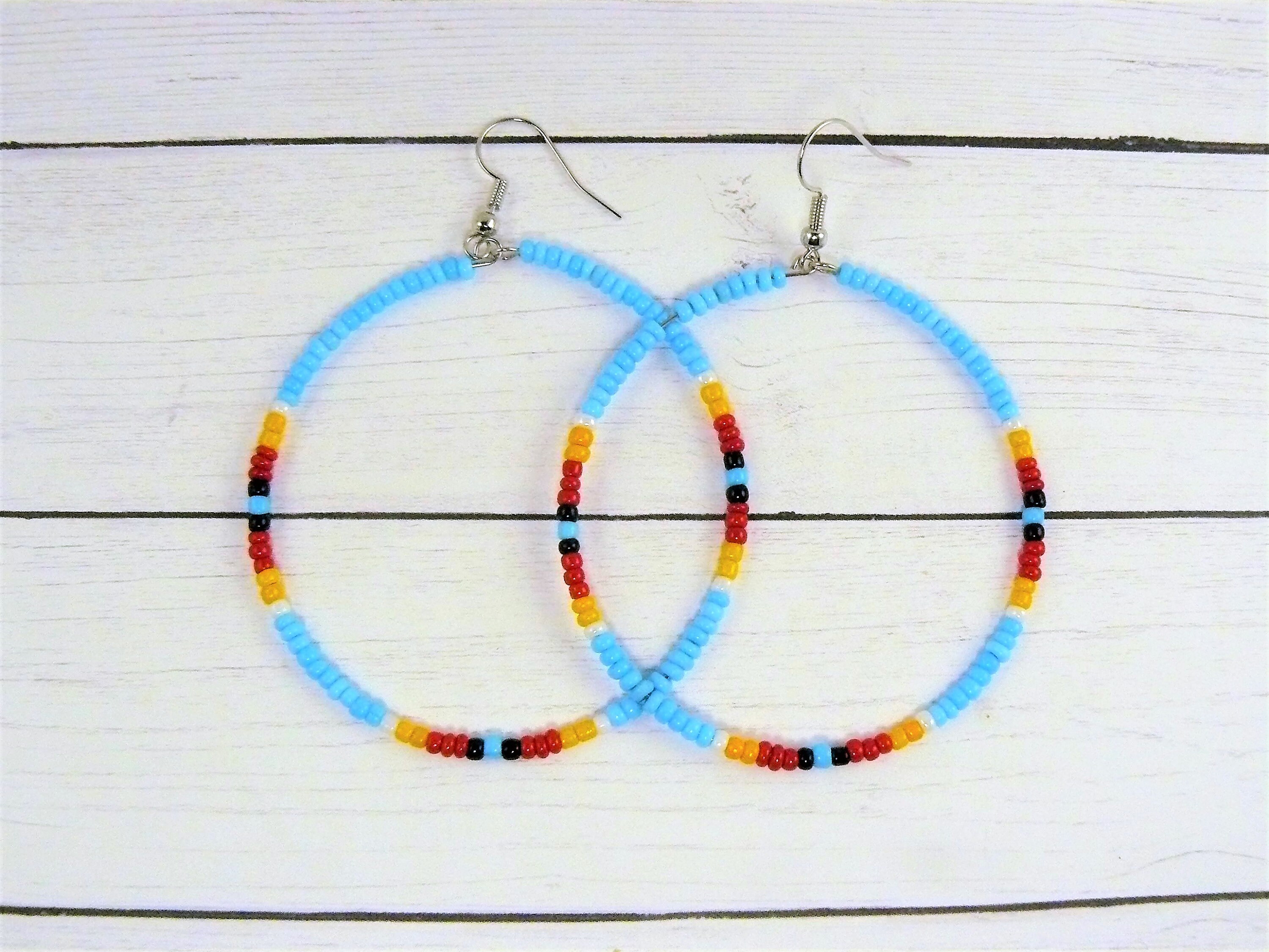 Native American Beaded Hoop Earrings, Seed Bead Earrings, Southwestern ...