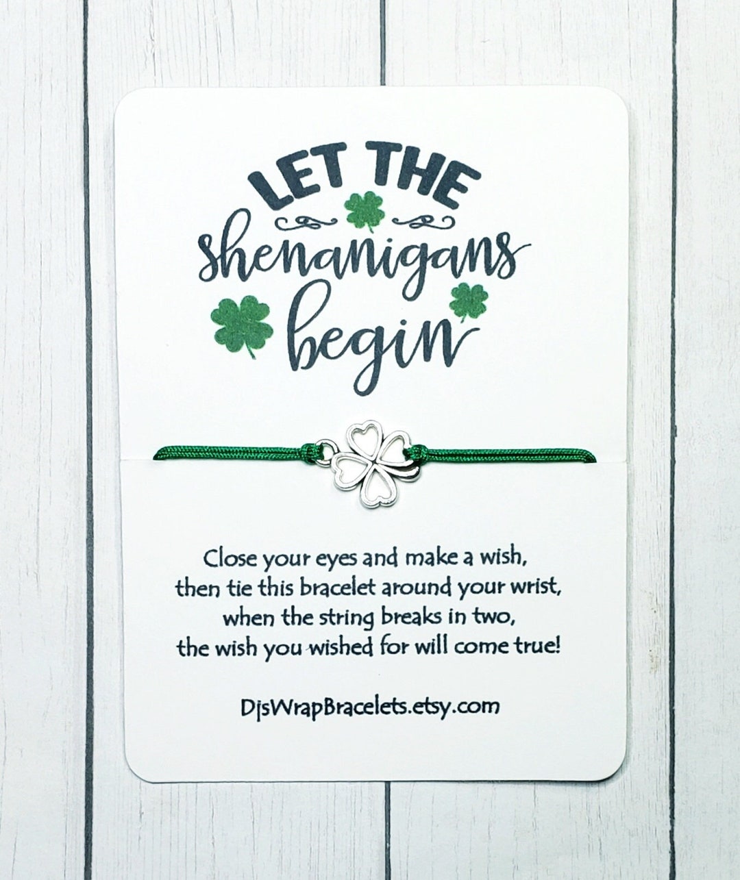 St Patricks Day Wish Bracelet, Lucky Four-leaf Clover Bracelet ...