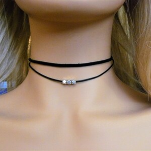 Leather Double Wrap Silver Bead Choker Necklace Double Layer Choker ...