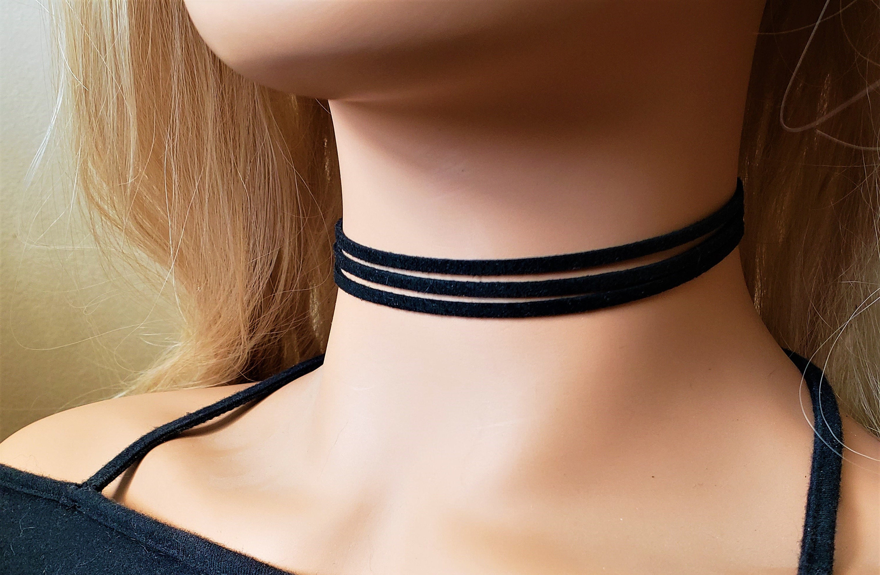 Layered Black Leather Choker - Etsy