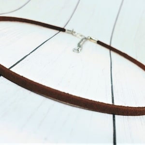 Thin Brown Leather Choker Necklace, Suede Choker, Custom Made Choker ...
