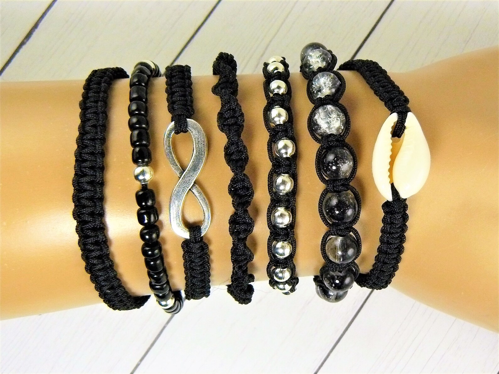 Black String Friendship Bracelets Set of 7 Infinity String - Etsy