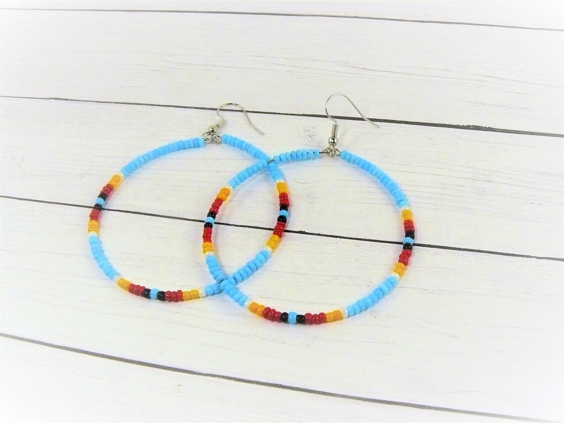 Native American Beaded Hoop Earrings Seed Bead Earrings - Etsy