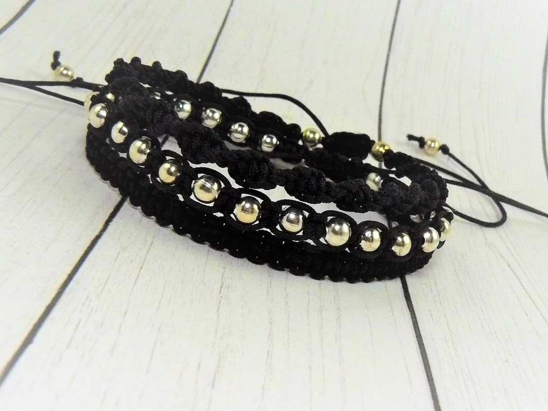 Black Bracelet, String Bracelet, Woven Friendship Bracelet, Stackable ...