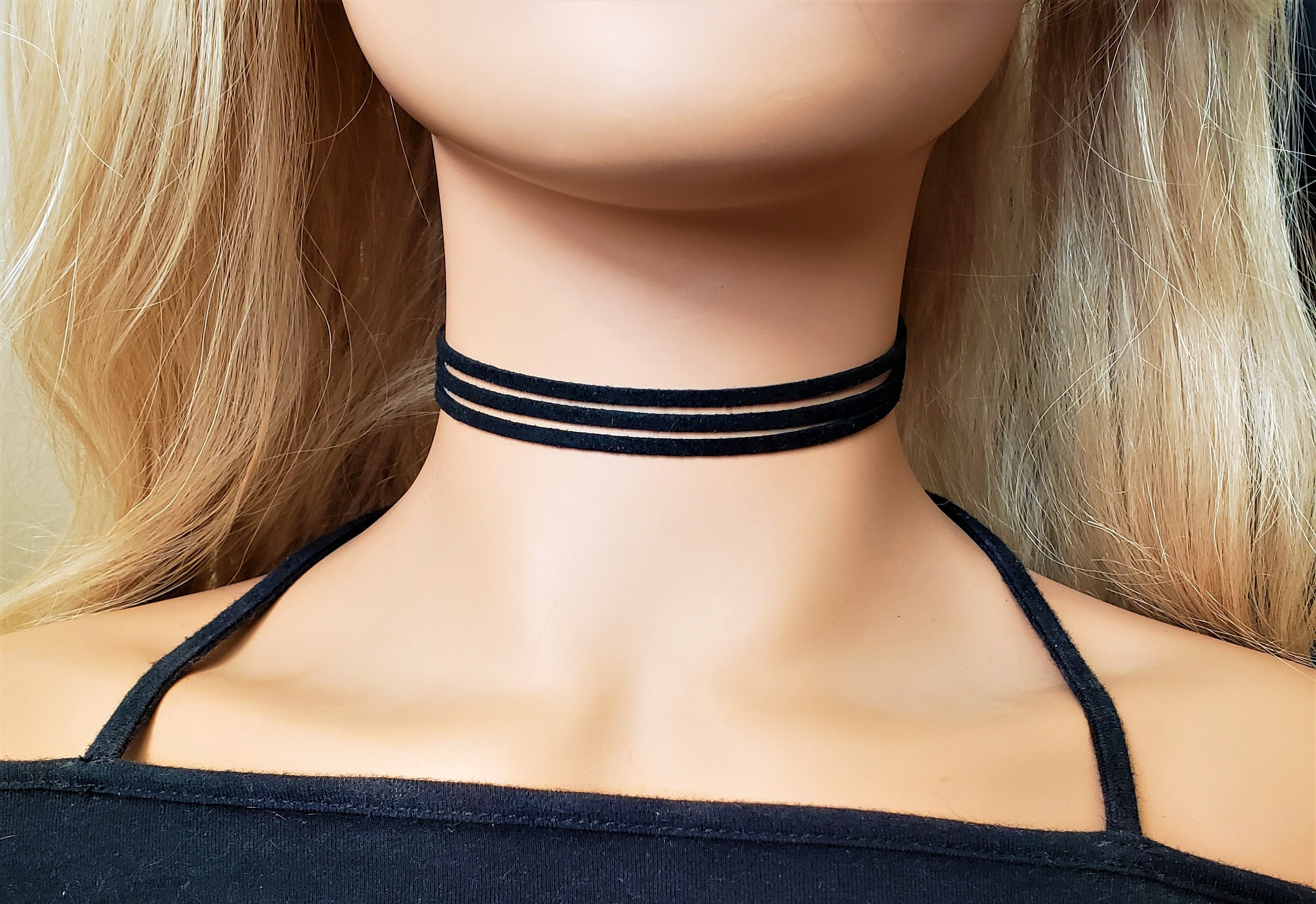 Layered Black Leather Choker - Etsy