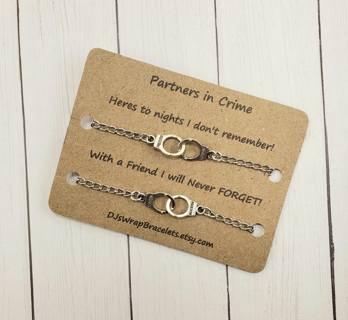 Partners in Crime Silver Handcuff Bracelet, Set of 2, Friendship ...