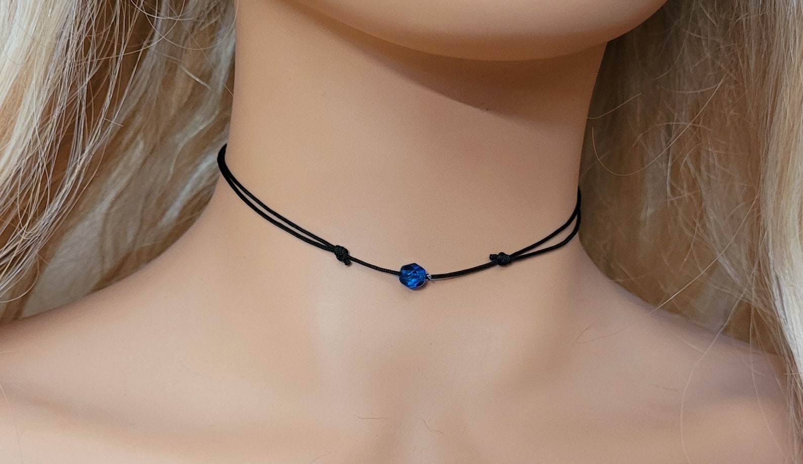 Sapphire Blue Crystal Cord Choker Necklace Black Cord Choker - Etsy
