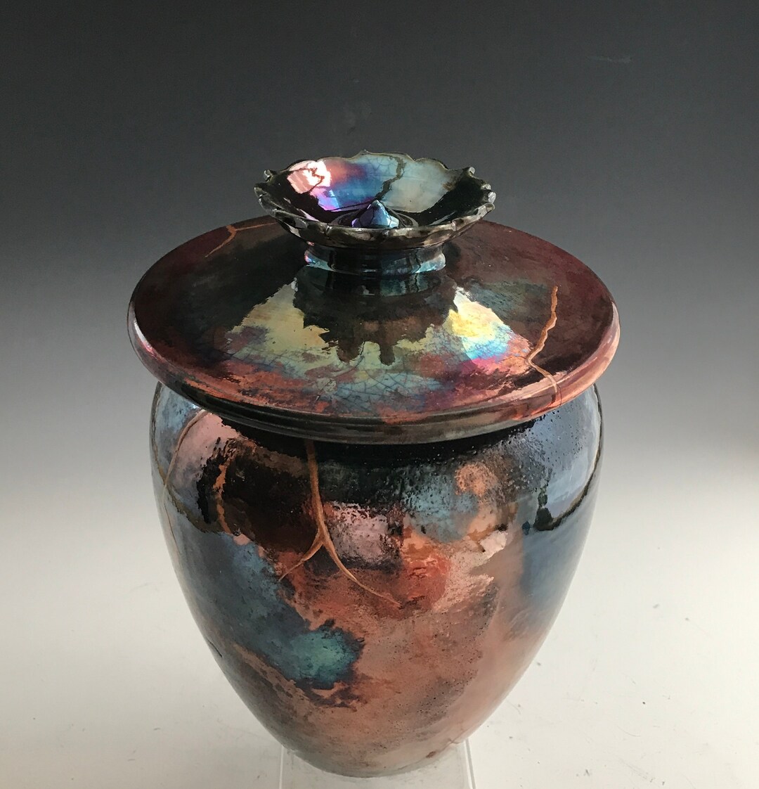 Handmade Cremation Urn for Ashes, Raku Ceramics, Ceramic Copper Funeral ...