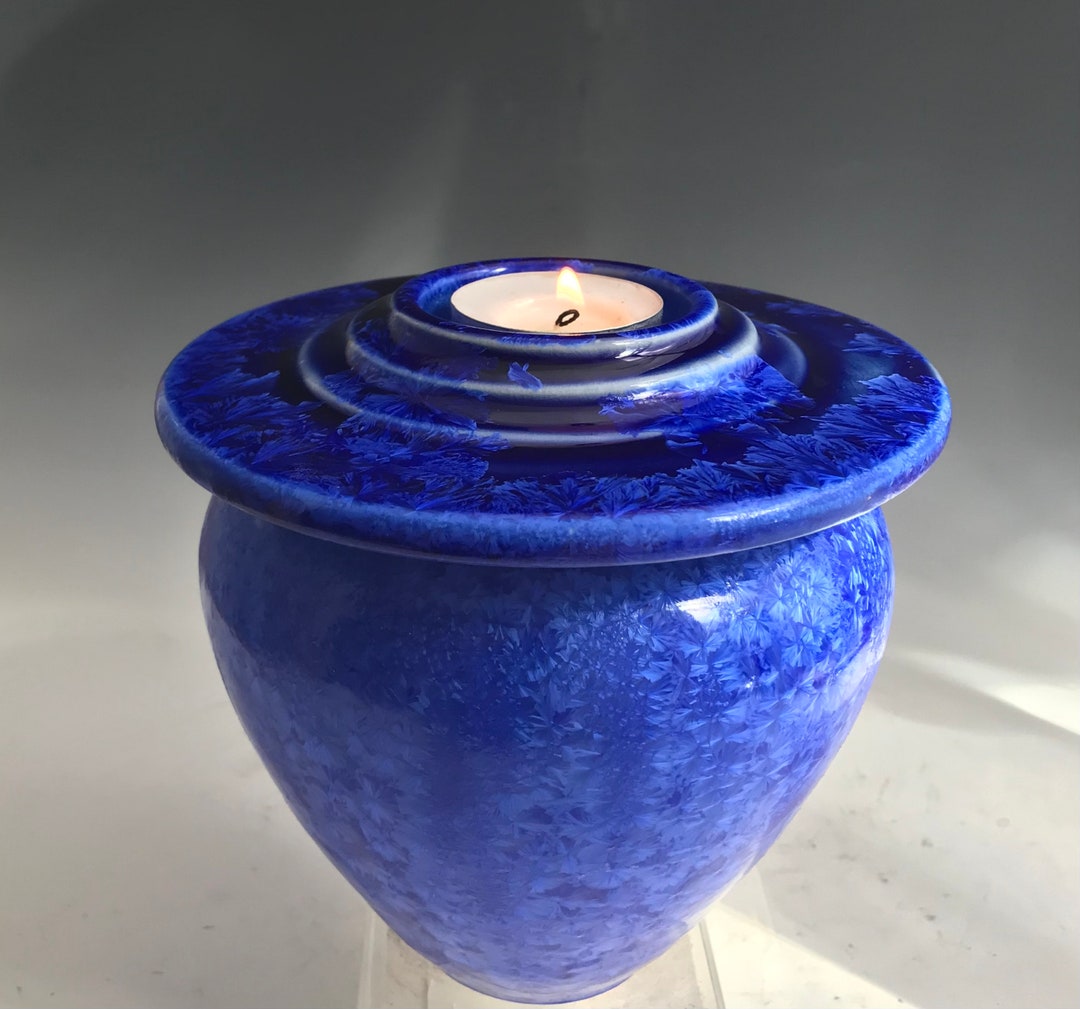 Blue Candle Ceramic Cremation Urn for Ashes, Crystalline Funeral Pots ...