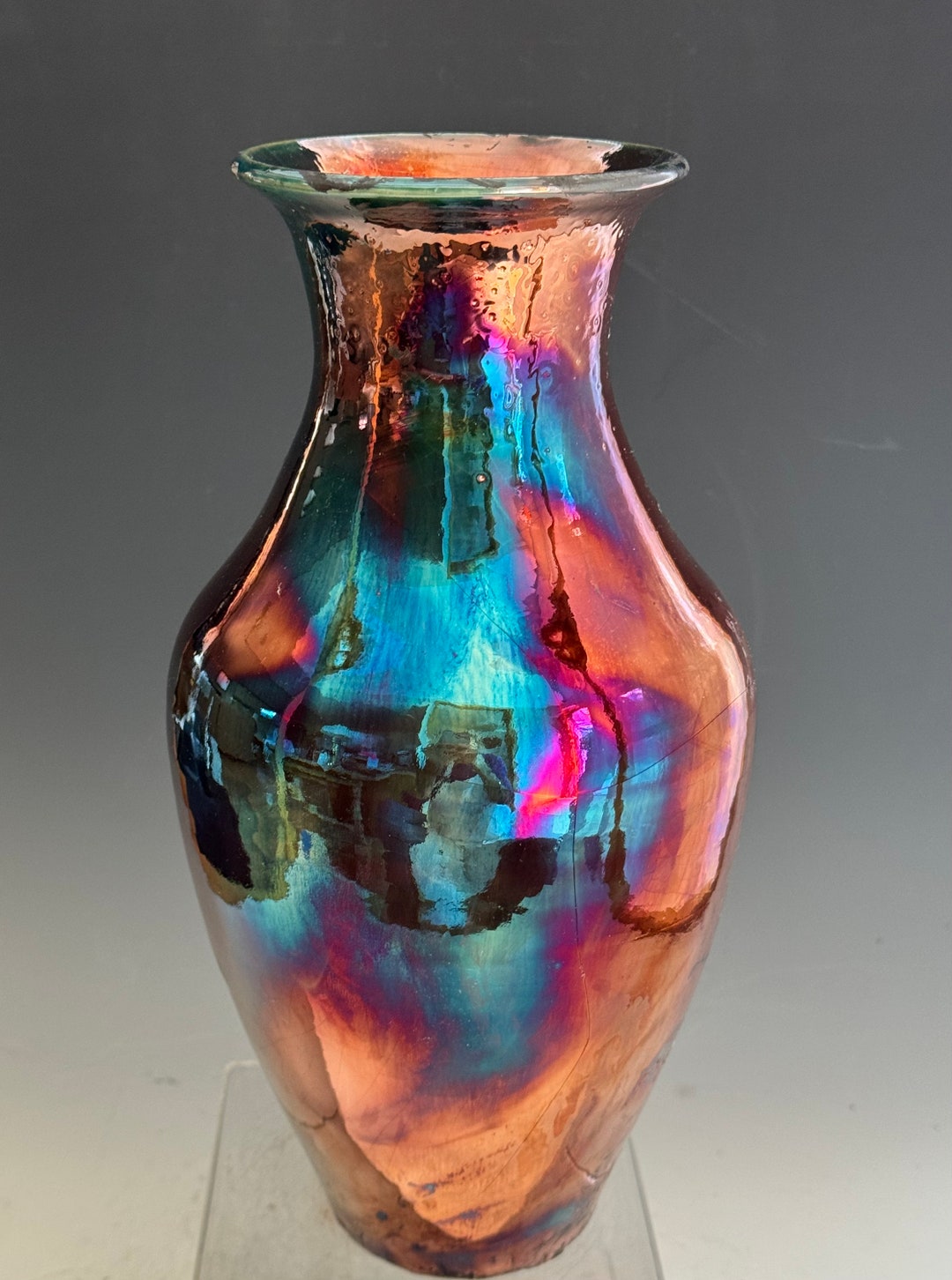 Copper Glaze Raku Vase, Decorative Kintsugi Ceramic Pottery, Sacredurnsetc by Susan Fontaine ...