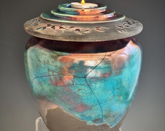Handmade Cremation Urn for Ashes, Copper Raku Ceramics, Circle of Life Funeral Vessel for Humans ...