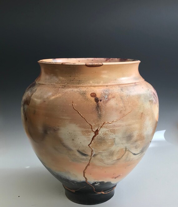 Decorative Ceramic Vase Copper Kintsugi Pit Fire Raku | Etsy