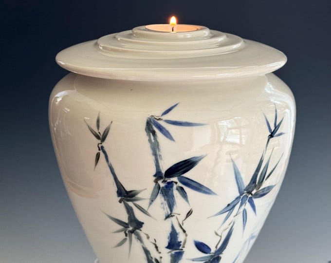 Bamboo Funeral Vessel, Large Ceramic Cremation Urn for Ashes, Asian ...