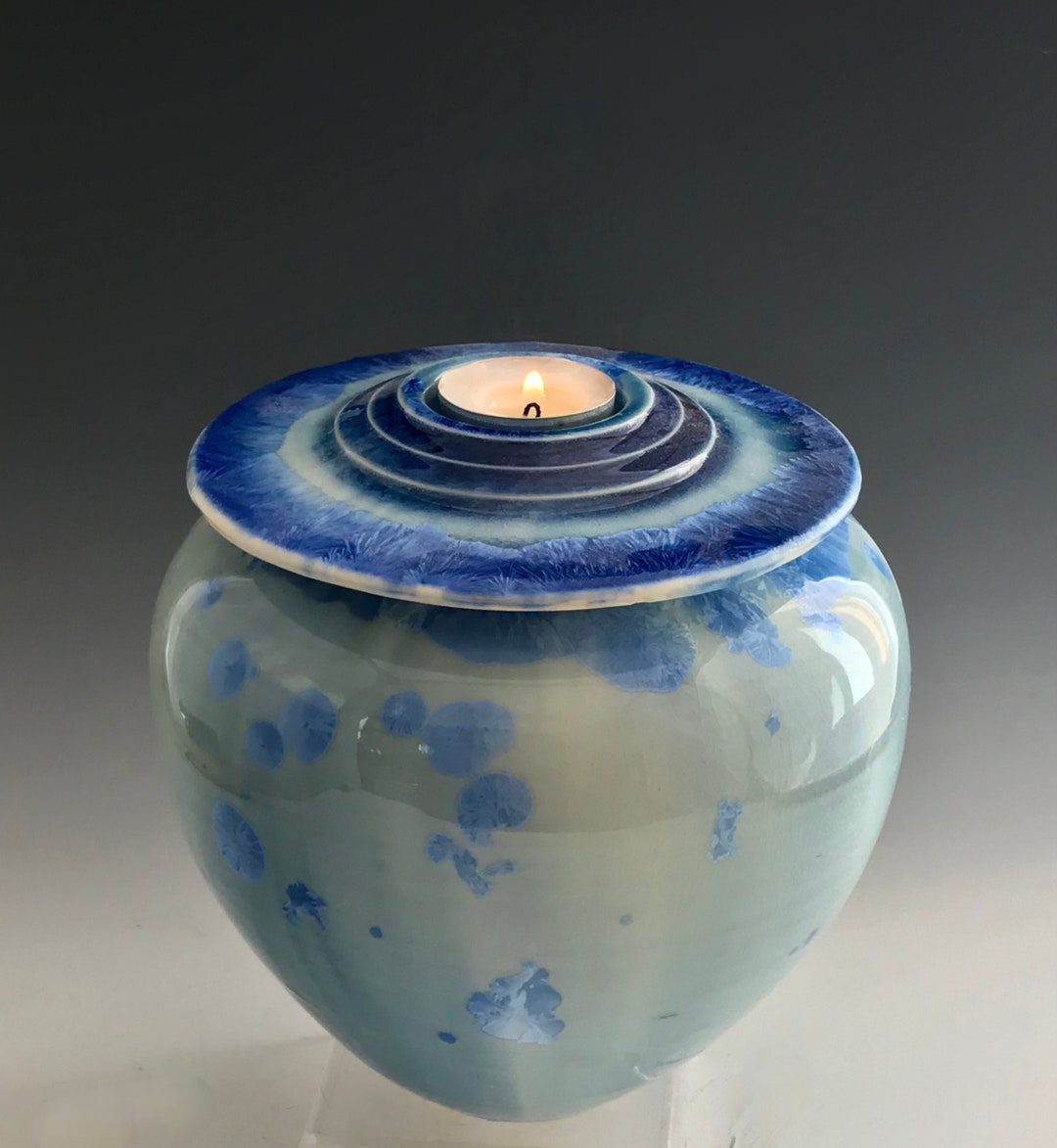 Large Crystalline Ceramic Cremation Urn for Ashes, Candle Celebration ...