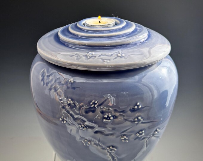 Ceramic Cremation Urn for Ashes, Lavender Hand Carved Funeral Vessel ...